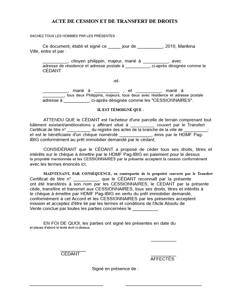 Acte de Cession Et de Transfert de Droits | PDF
