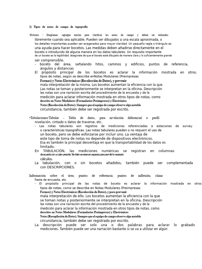 Tipos de Notas de Campo de Topografía | PDF | Topografía | Metodología ...