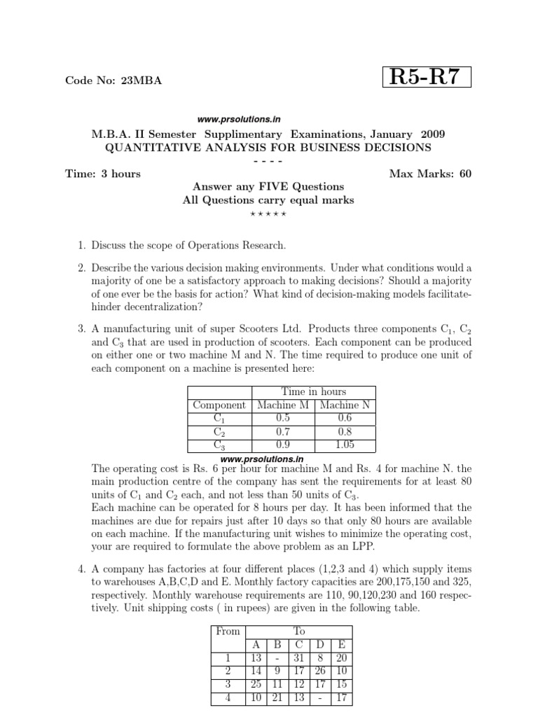 MBA Quantitative Analysis Exam Guide | PDF | Poisson Distribution ...