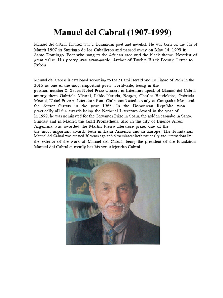 Manuel del Cabral: Dominican Poet & Novelist | PDF