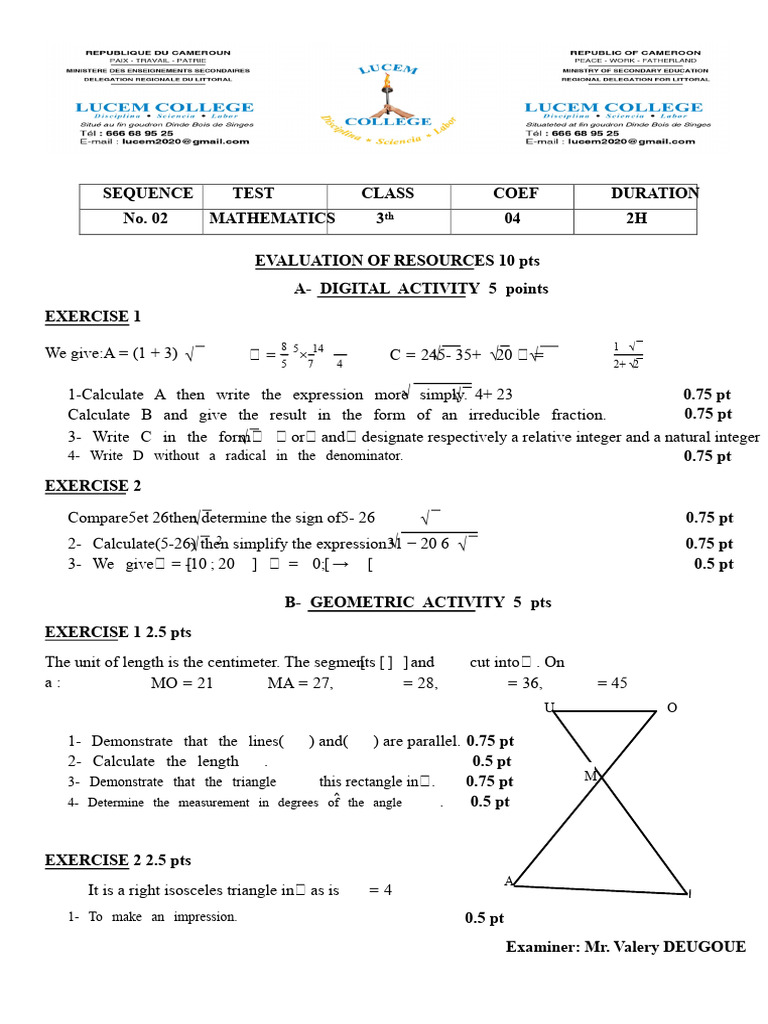 Mathematics - Lucem College - 3RD Grade - Sequence 2 Cameroon | PDF ...