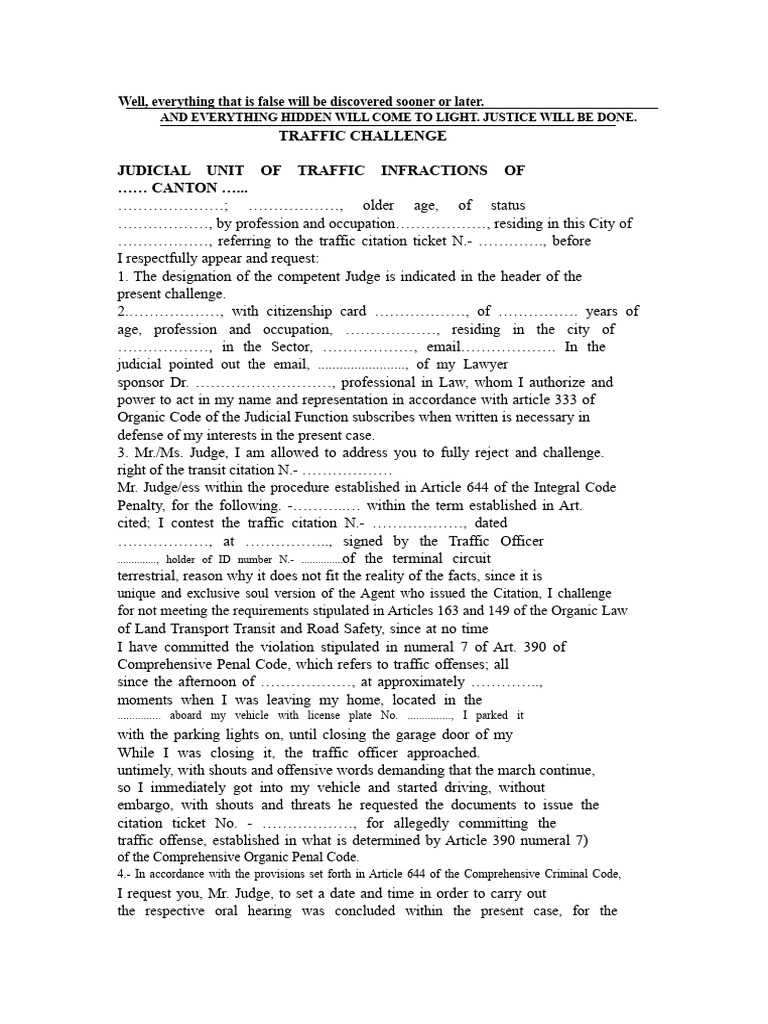 Traffic Appeal | PDF | Presumption Of Innocence | Guilt (Law)