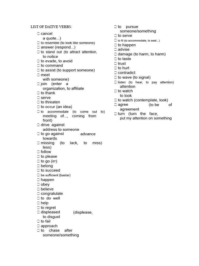 List of Dative Verbs | PDF
