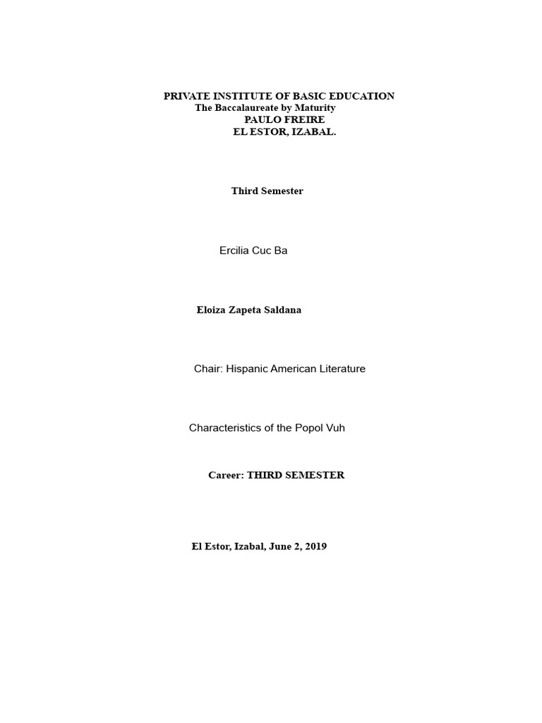 Characteristics of Popol Vuh | PDF | Religious Belief And Doctrine ...