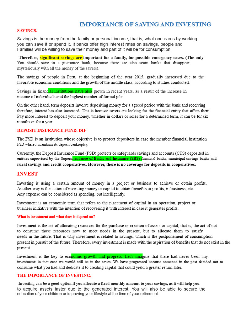 Importance of Saving and Investment | PDF | Banks | Wealth