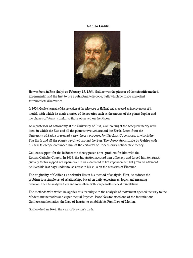 Key Contributions of Famous Scientists | PDF | Galileo Galilei ...
