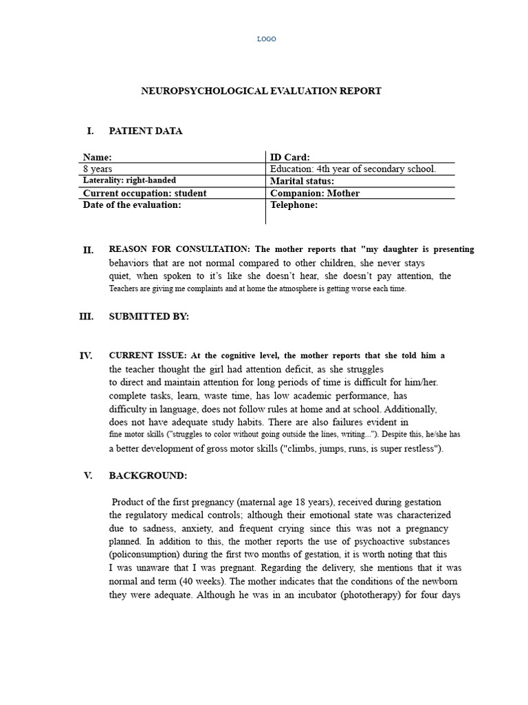 Neuropsychological Report Model | PDF | Wechsler Adult Intelligence ...