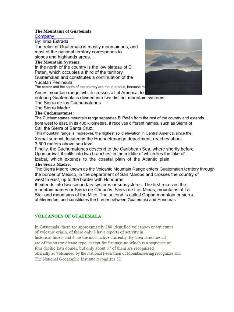 The Mountains and Volcanoes of Guatemala | PDF | Volcano | Lava