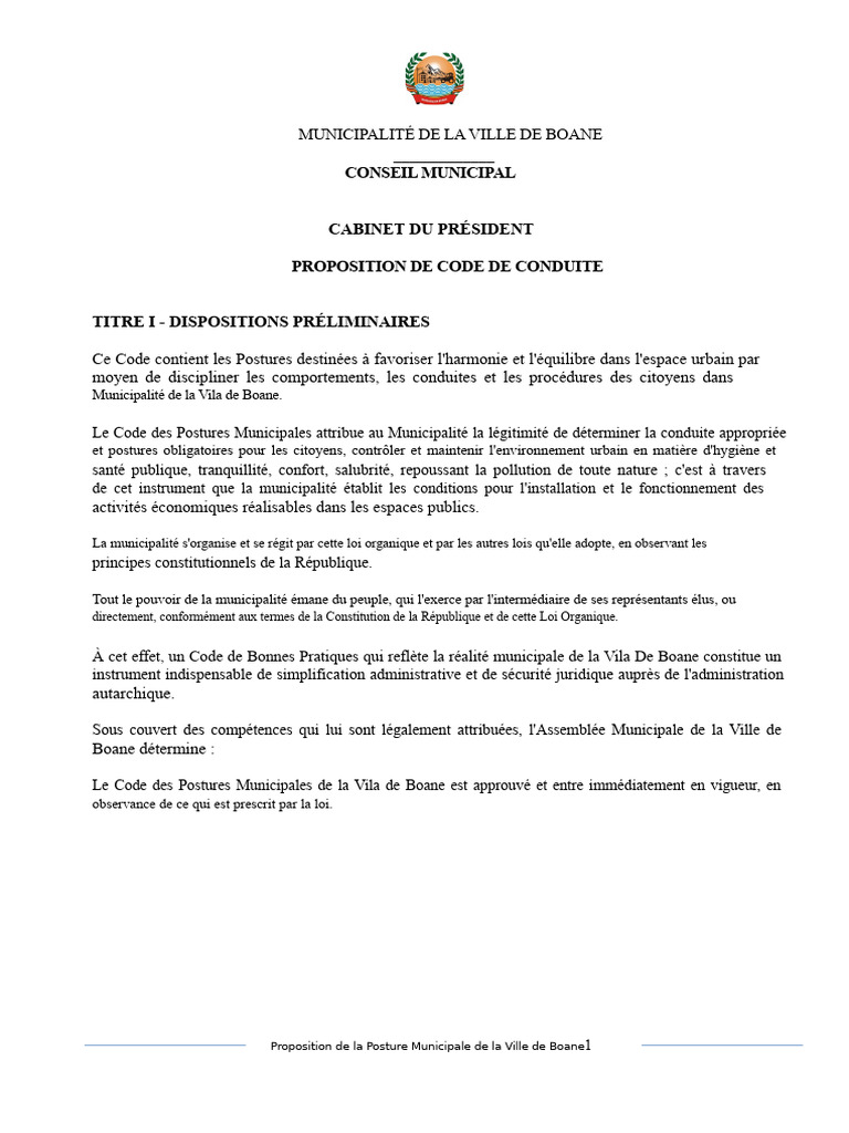 Code de Conduite de Boane : Règlementations Urbaines | PDF | Déchets | Loi