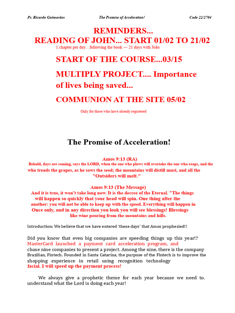 Promise of Acceleration | PDF | Tabernacle | Jesus