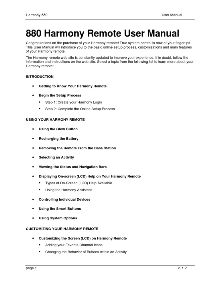 Harmony 880 Remote User Manual | PDF | Button (Computing) | Icon ...