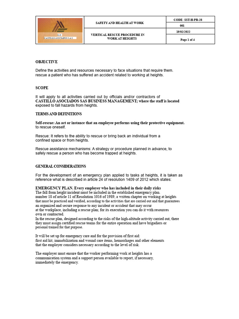 Vertical Rescue Procedure for Heights | PDF | Emergency | Emergency ...