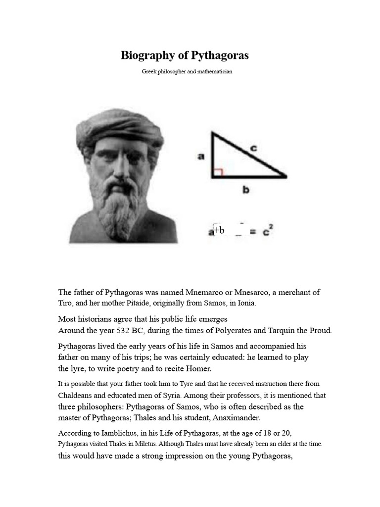 Biography of PYTHAGORAS | PDF | Pythagoras | Classical Antiquity