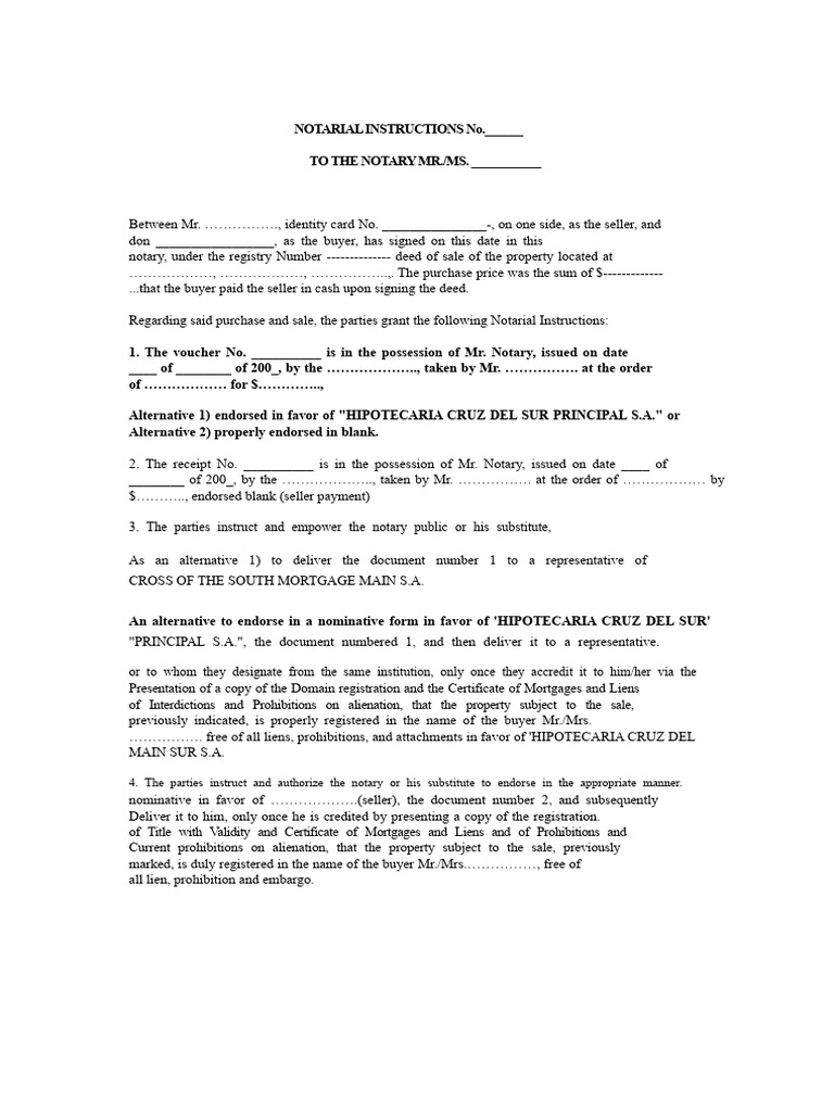 Notarial Instructions Template | PDF | Mortgages | Deed