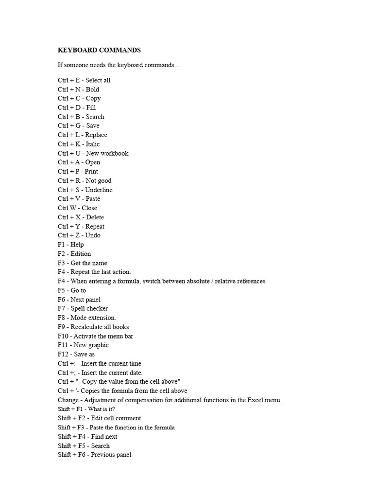 Essential Keyboard Shortcuts Guide | PDF | Spreadsheet | Microsoft Excel
