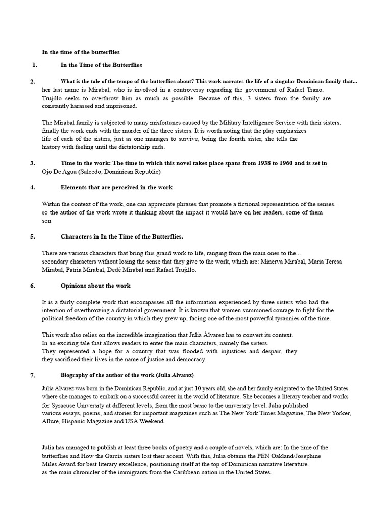 In the Time of the Butterflies Overview | PDF