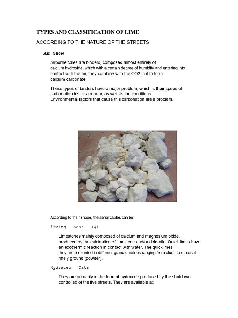 Types and Classification of Lime | PDF | Lime (Material) | Chemistry