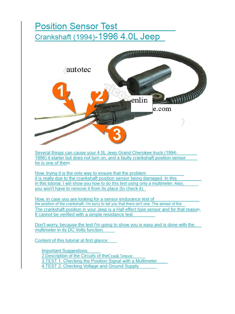 Crankshaft Position Sensor Test | PDF | Power Supply | Voltage