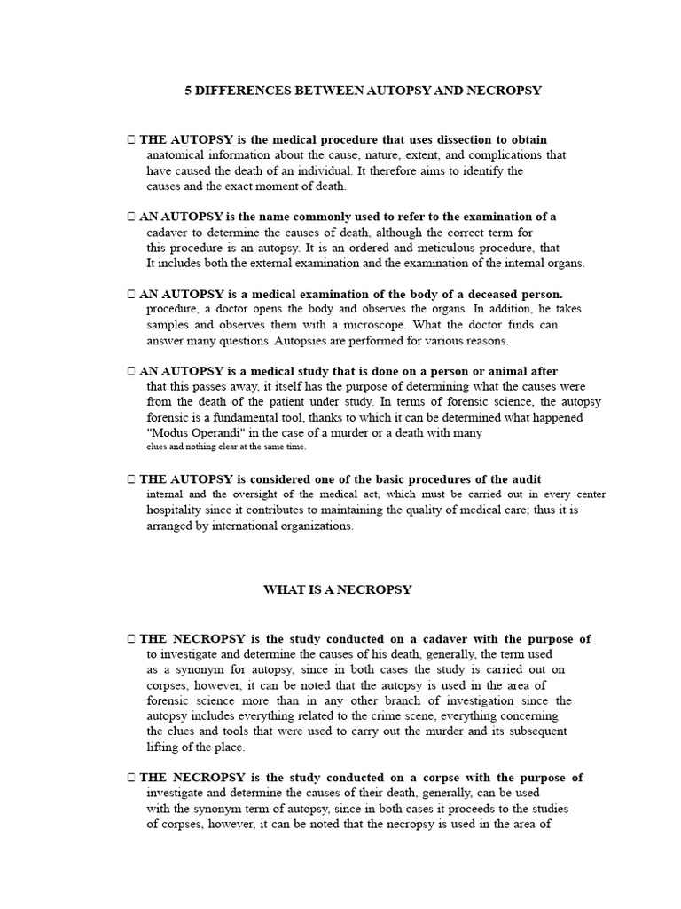 5 Differences Between Autopsy and Necropsy | PDF | Autopsy | Cadaver