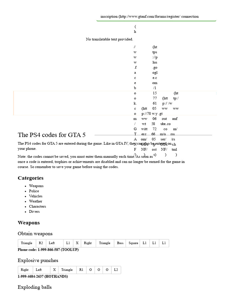 GTA 5 - GTA V - PS4 Codes | PDF