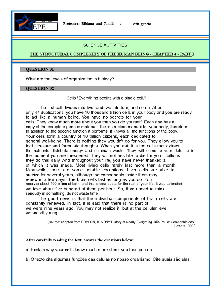 Activity Organization of Living Beings | PDF | Cell (Biology) | Natural ...