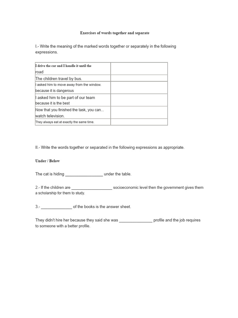 Exercises On Words Together and Separately | PDF