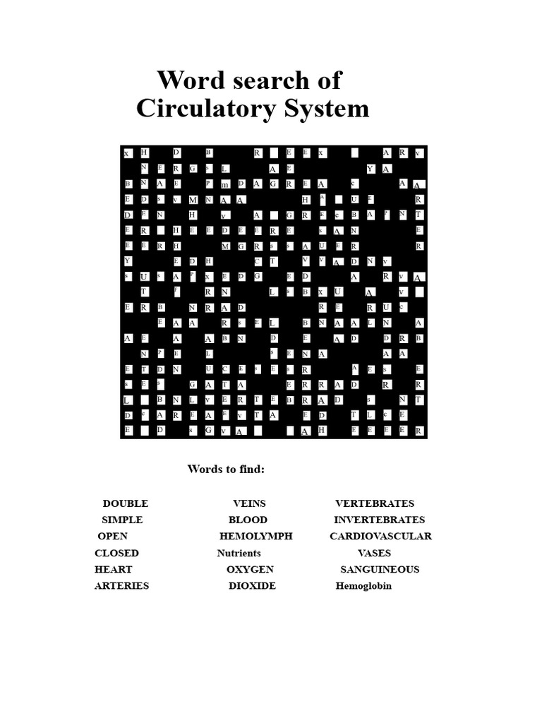 Circulatory System Word Search & Quiz | PDF