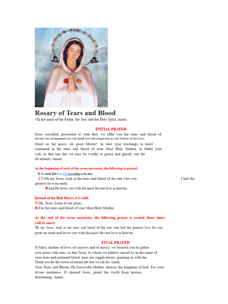Rosary of Tears and Blood Prayers | PDF | Mary, Mother Of Jesus | Rosary