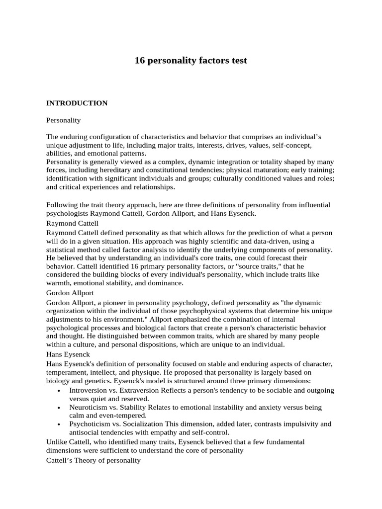 16 Personality Factors Overview | PDF | Behavioural Sciences ...