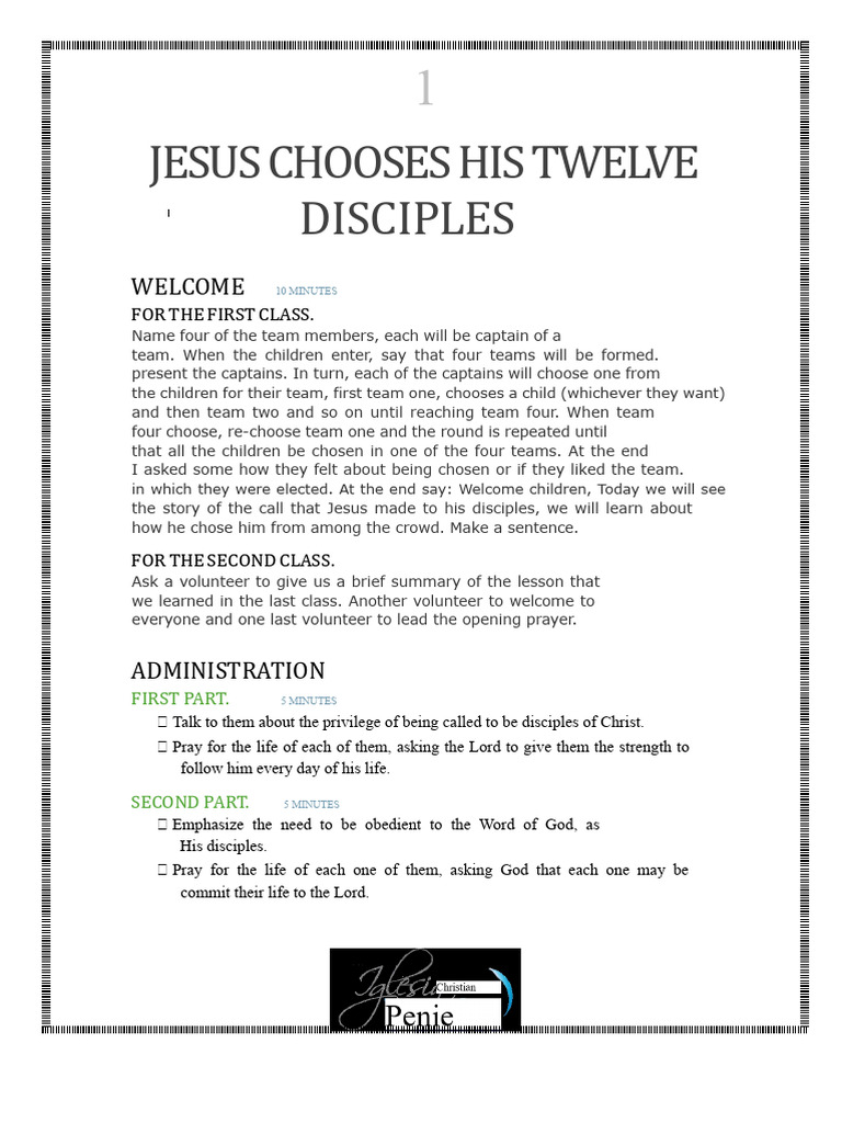 Lesson 5 - Jesus Chooses His Twelve Disciples | PDF | Disciple ...