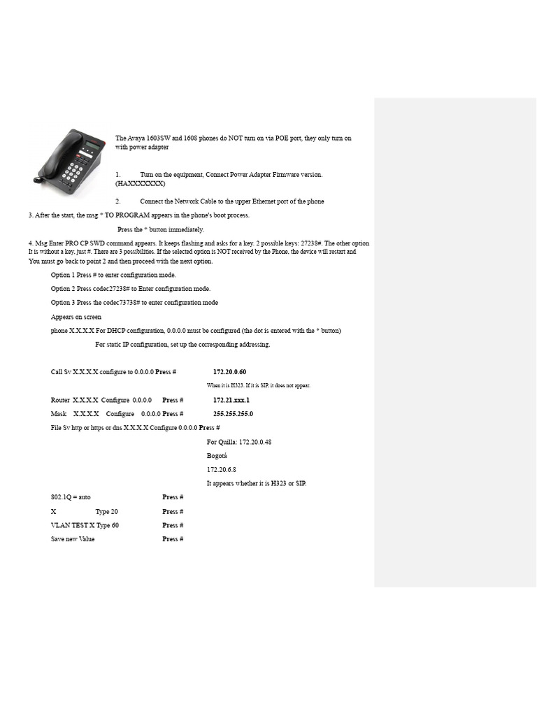 Avaya Phone Configuration Guide | PDF | Ip Address | Networking Standards