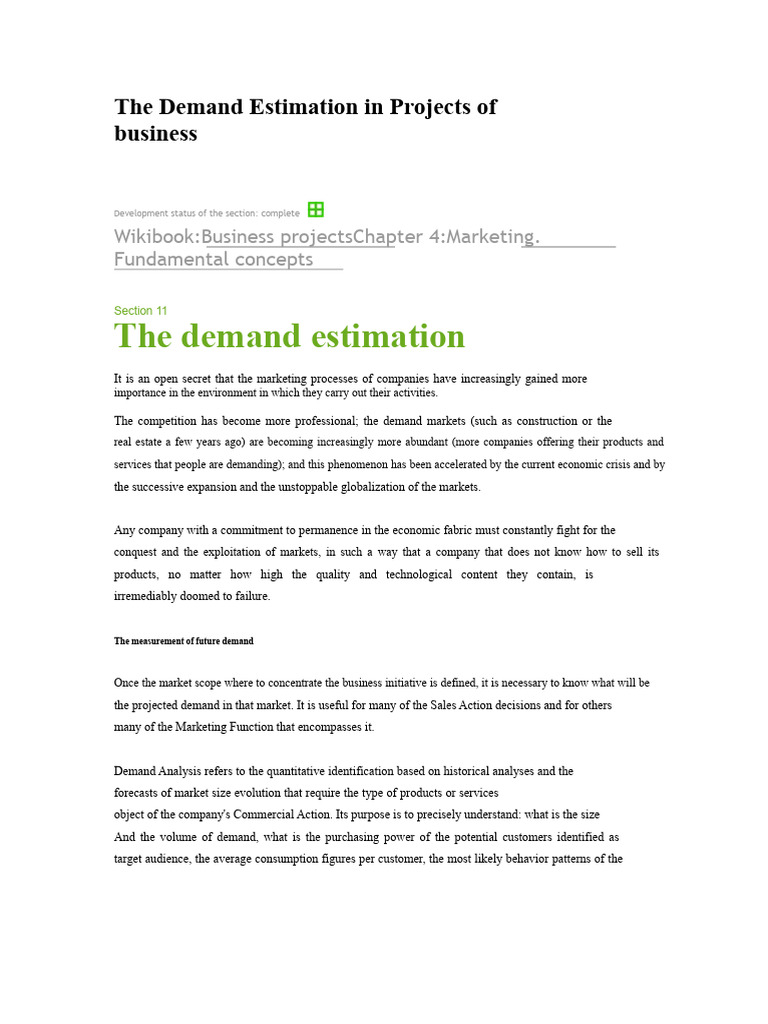 Demand Estimation for Business Projects | PDF | Forecasting | Market ...