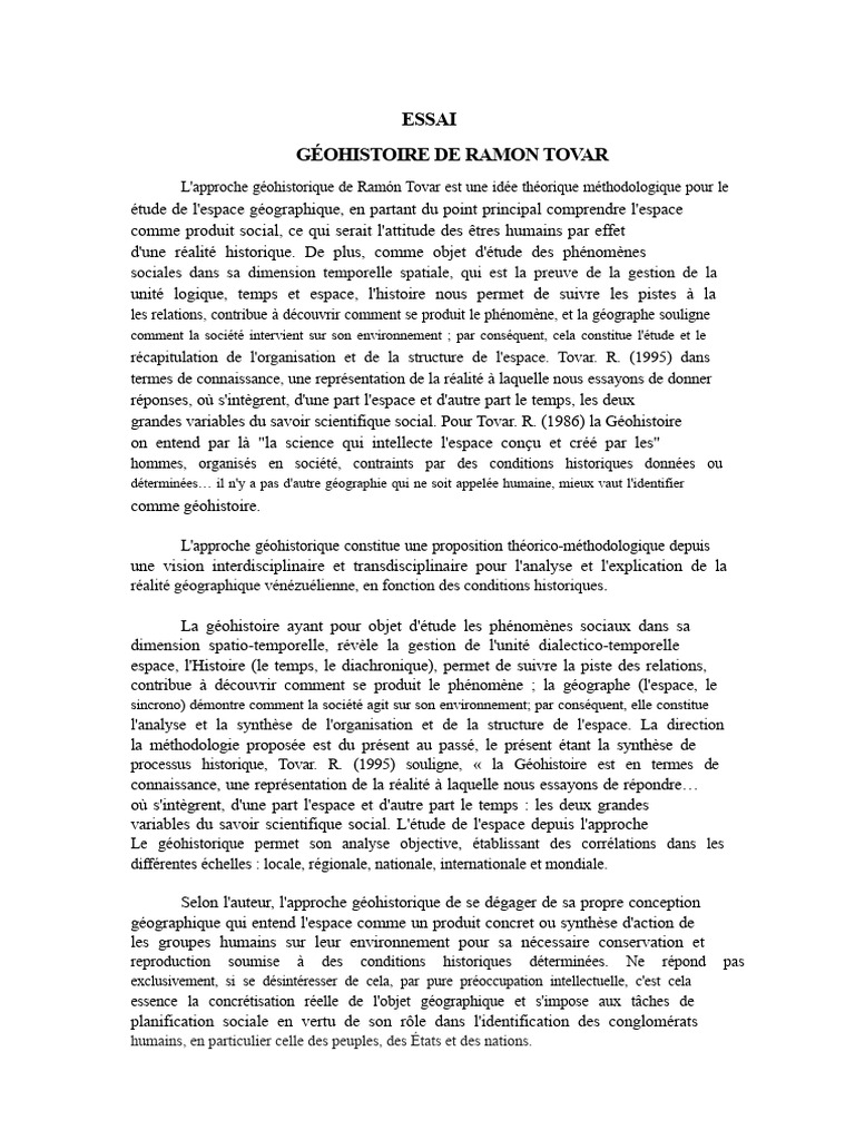 Approche géohistorique de Ramón Tovar | PDF | Géographie | Réalité