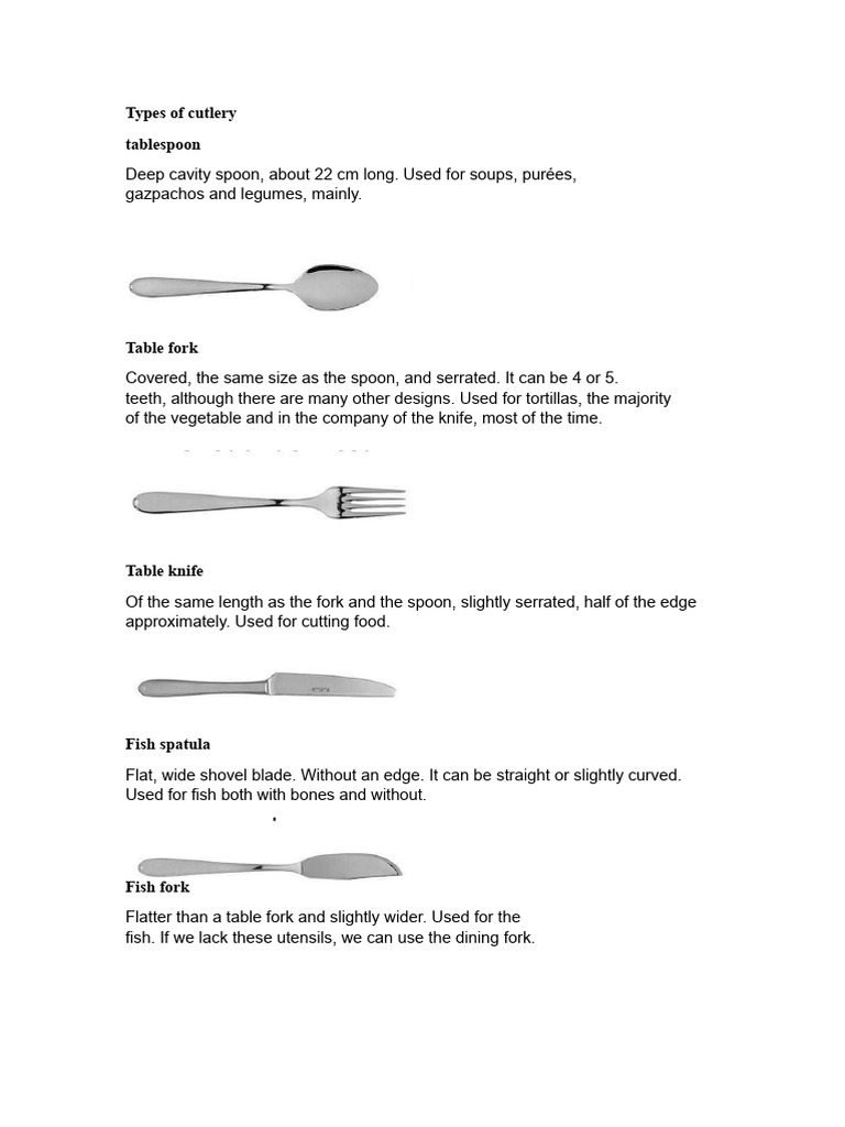 Types of Cutlery | PDF | Tableware | Spoon
