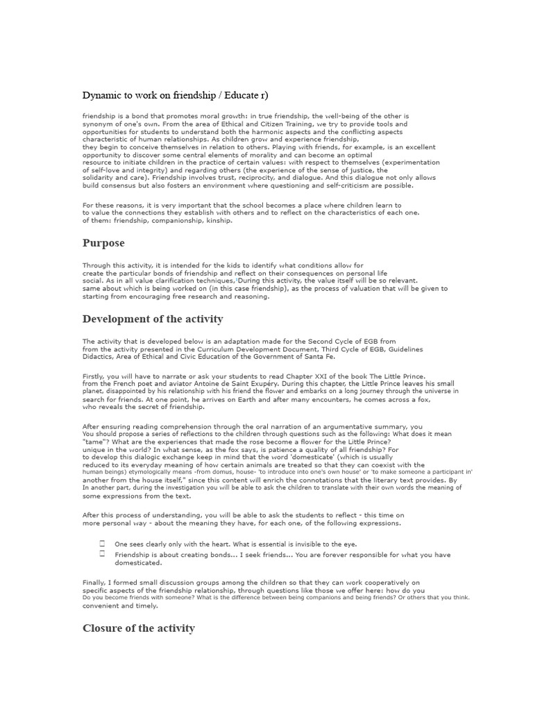 Dynamics To Work On Friendship | PDF | Friendship | Reason