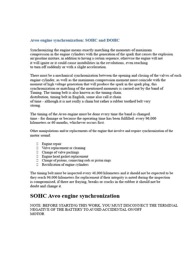 Synchronization of Aveo SOHC and DOHC Engine | PDF | Rotating Machines ...