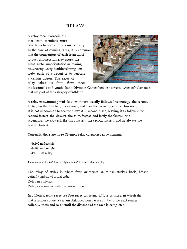 Relay Races | PDF | Sports | Swimming