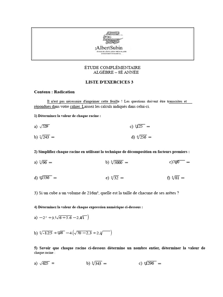 Racine Carrée 8 Ans | PDF | Mathématiques