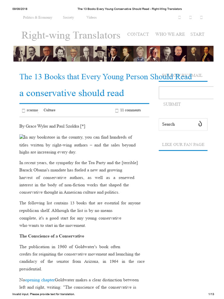 The 13 Books Every Young Conservative Should Read - Right-Wing ...