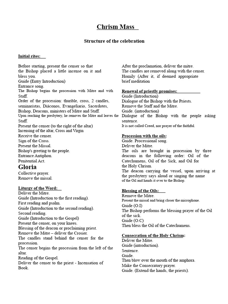 Structure of The Chrism Mass | PDF | Mass (Liturgy) | Catholic Church
