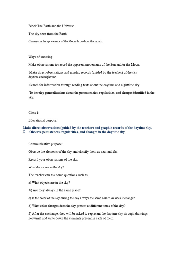 1st Didactic Sequence Natural Sciences 3rd Year | PDF | Sky | Night Sky