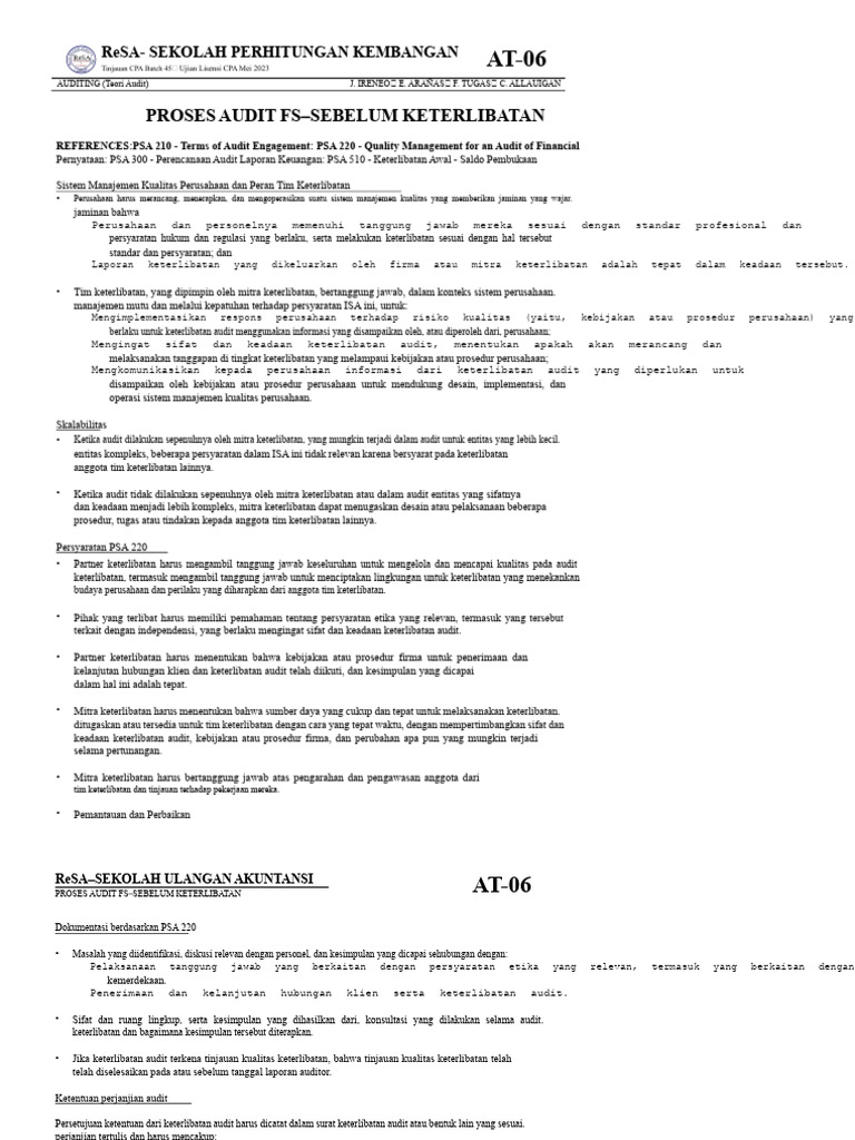 Proses Audit FS: Persiapan dan Kualitas | PDF