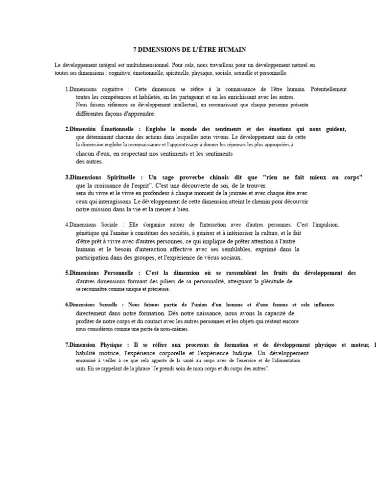 Les 7 dimensions de l'être humain | PDF | Émotions | Sciences ...