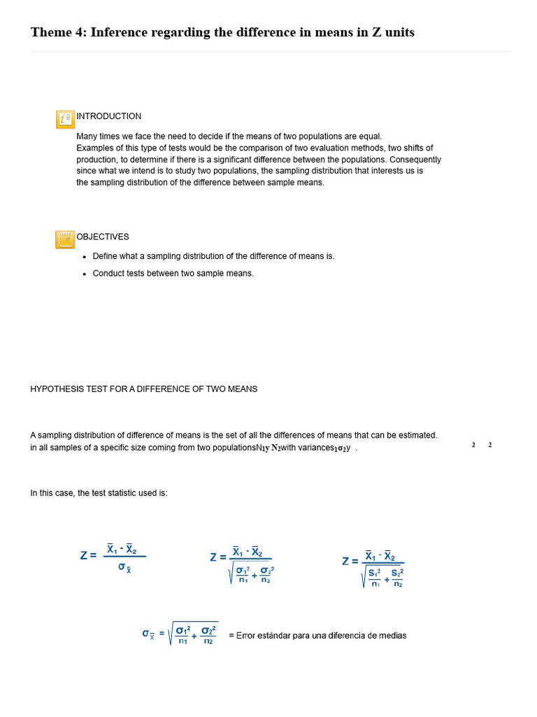 Difference of Means Inference Guide | PDF | Hypothesis | Mean