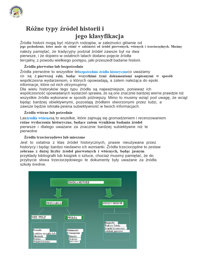 Różne Typy Źródeł Historycznych I Ich Klasyfikacja | PDF