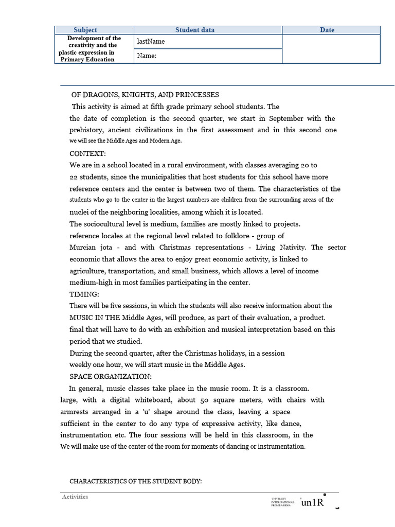 Didactic Unit of Music For Sixth Grade | PDF | Creativity | Knowledge