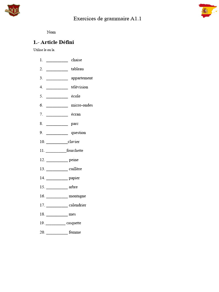 Activités de Grammaire A1 | PDF | Linguistique