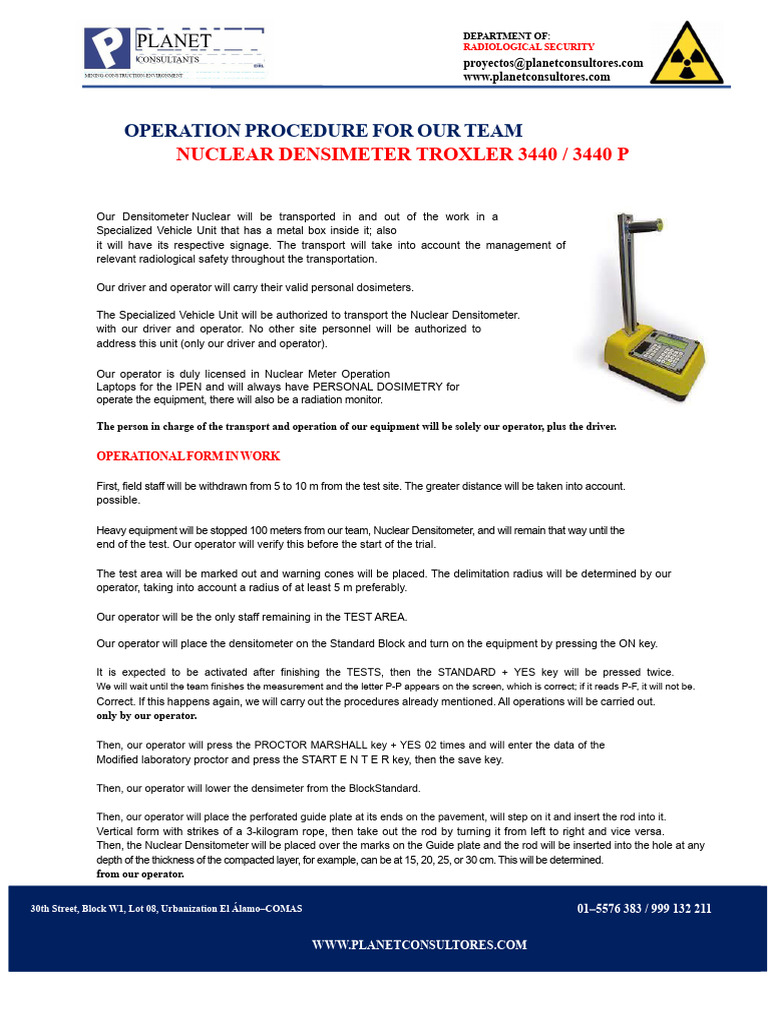 Operation Procedure - Nuclear Densimeter | PDF