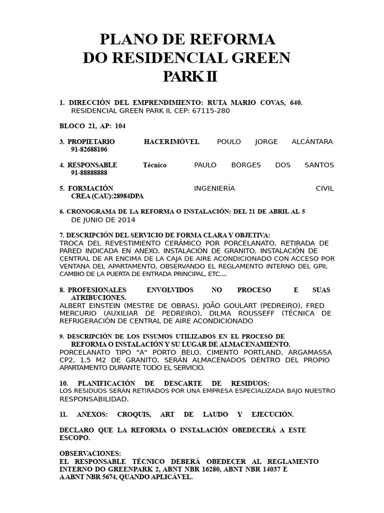 Modelo de Plan de Reforma Del Gp2 | PDF