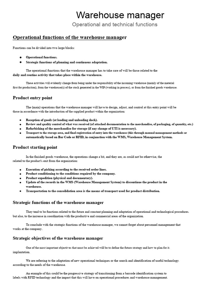 Warehouse Management Objectives Explained | PDF | Warehouse | Logistics